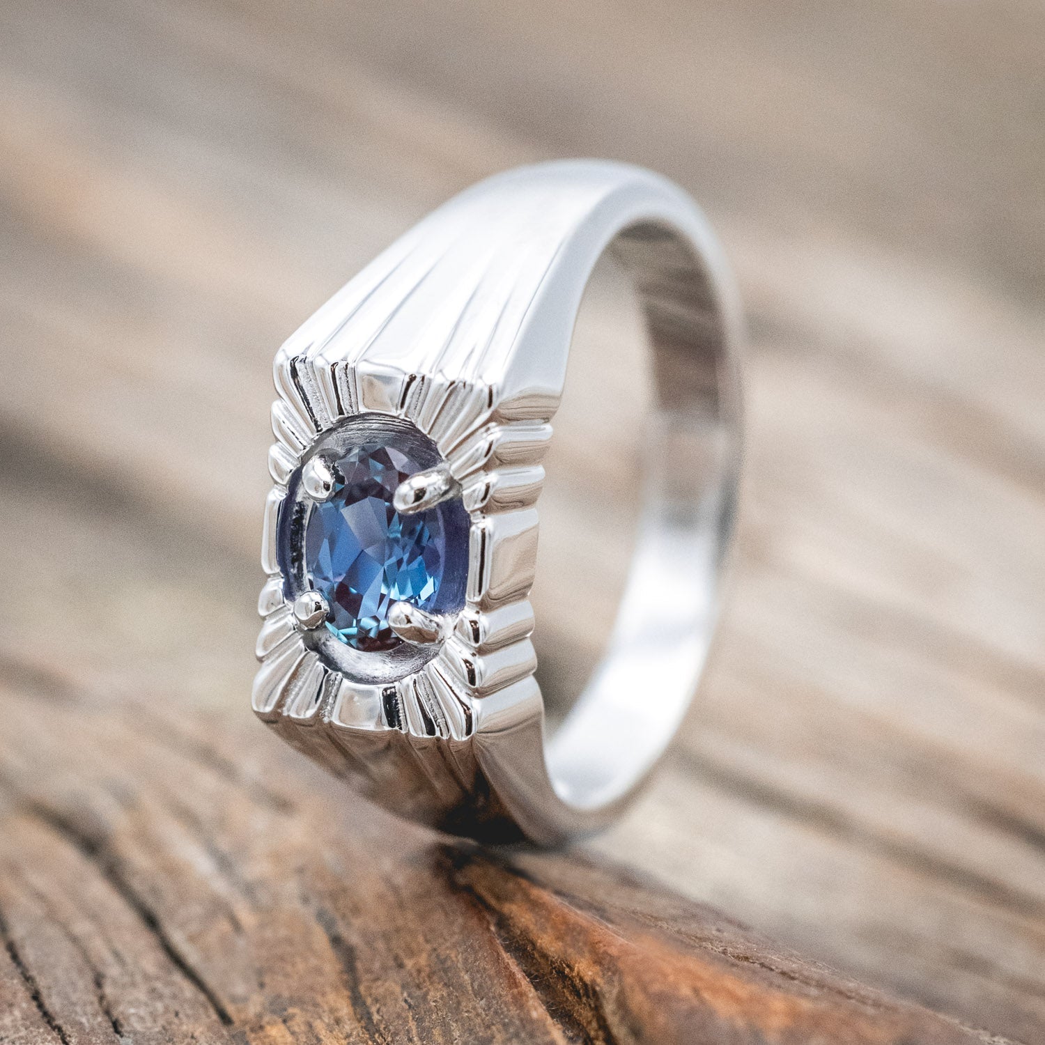 "Xavier" Men's Engagement Ring With Oval Cut Lab-grown Alexandrite