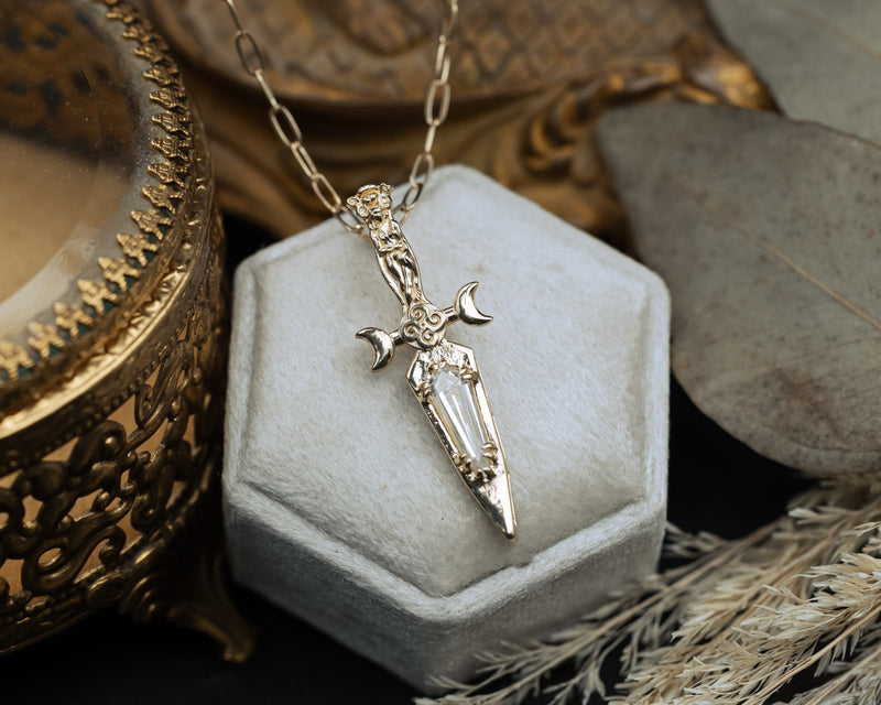 Goddess Dagger Pendant in 14K Gold with Moissanite | Staghead Designs