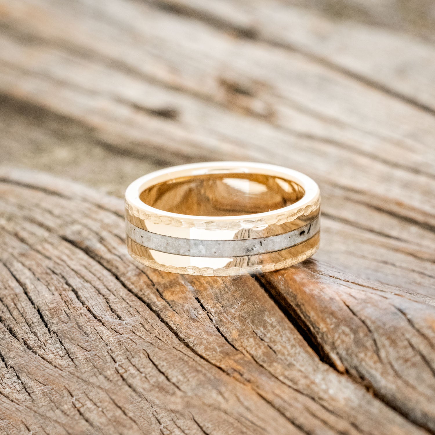 "HOLLIS" - MOONSTONE & 14K GOLD INLAYS WEDDING RING