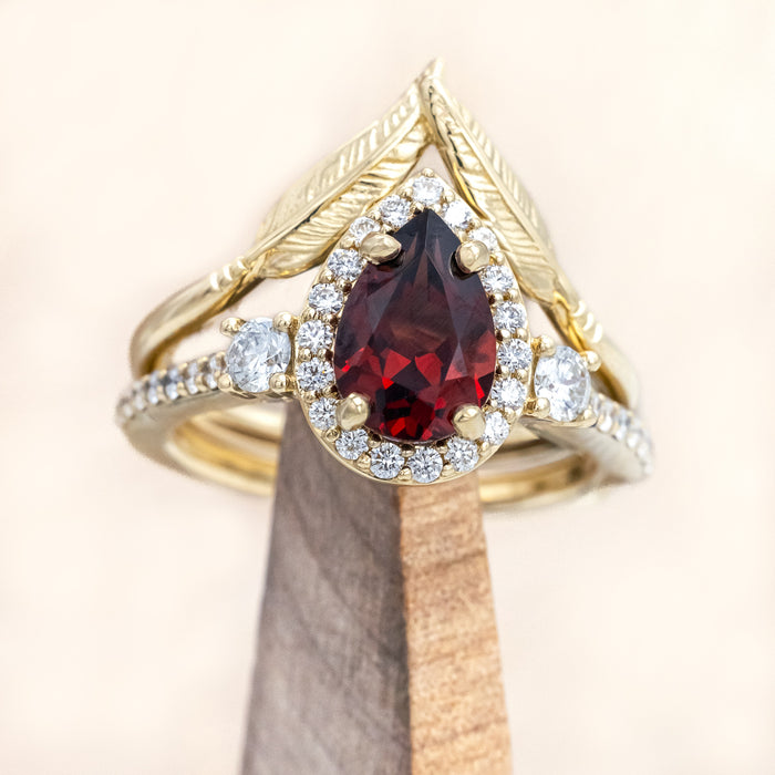 "KB" - PEAR CUT MOZAMBIQUE GARNET ENGAGEMENT RING WITH "FALA" TRACER
