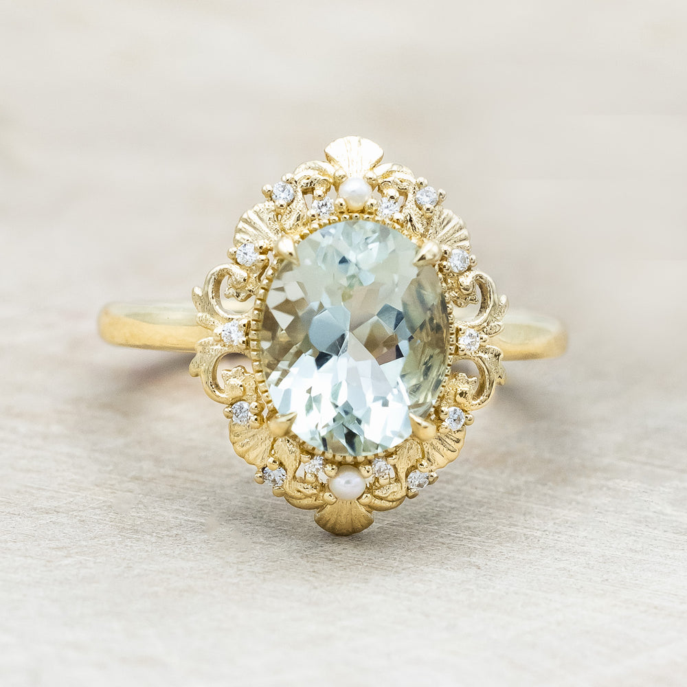 "Merrow" Oval Cut Engagement Ring With Diamond & Pearl Accents