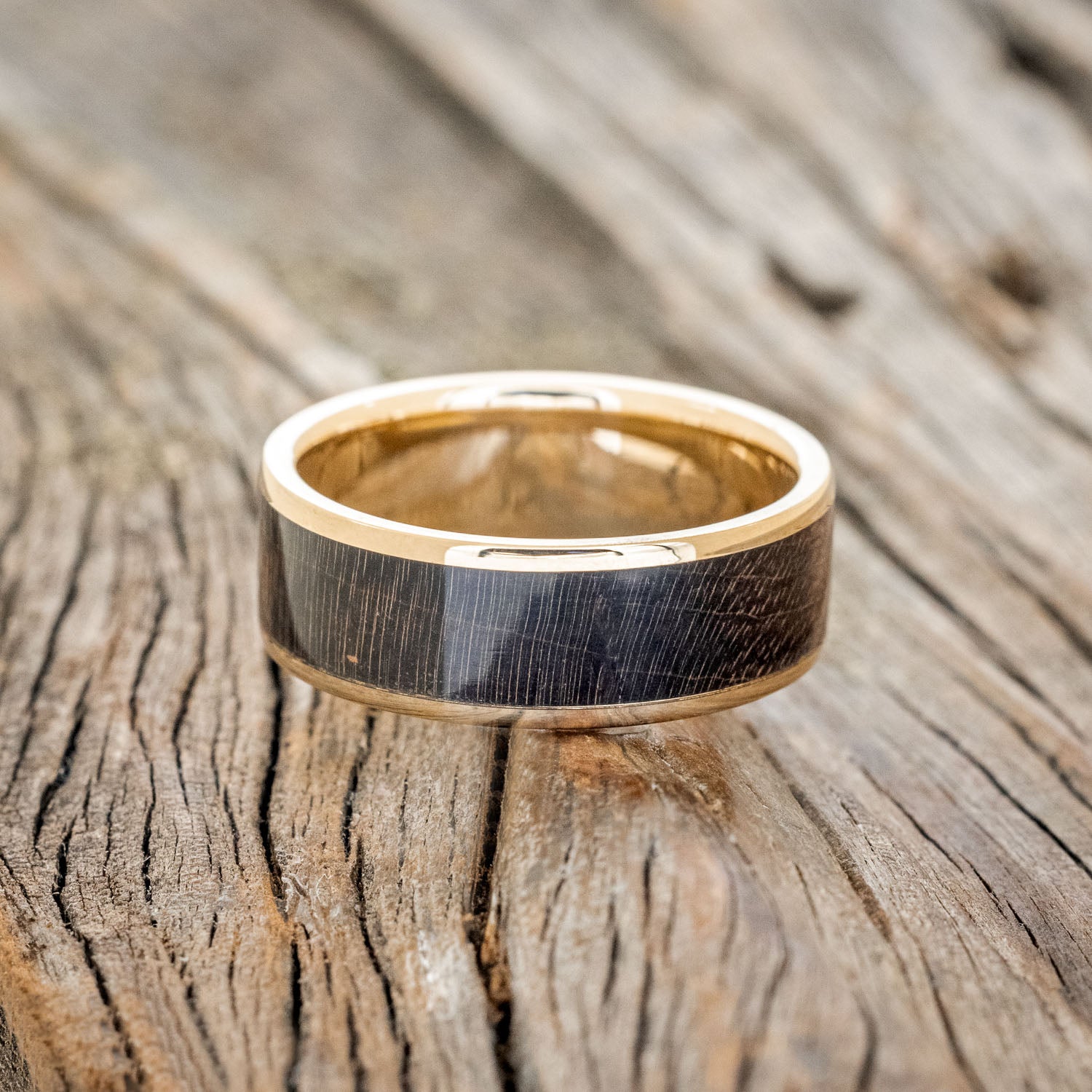 "RAINIER" - DARK MAPLE WOOD WEDDING RING FEATURING A BLACK ZIRCONIUM B ...