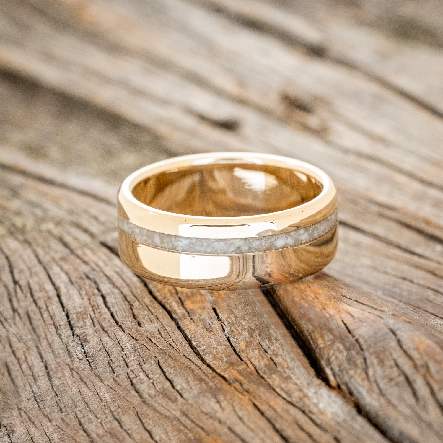 "VERTIGO" - ELK TOOTH IVORY WEDDING RING FEATURING A BLACK ZIRCONIUM B ...