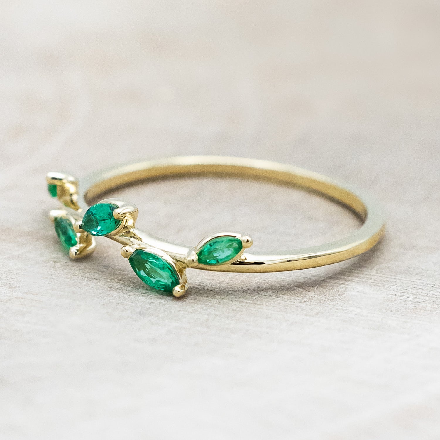 "Idhal" Marquise Lab-grown Emerald Leaf Ring | Staghead Designs