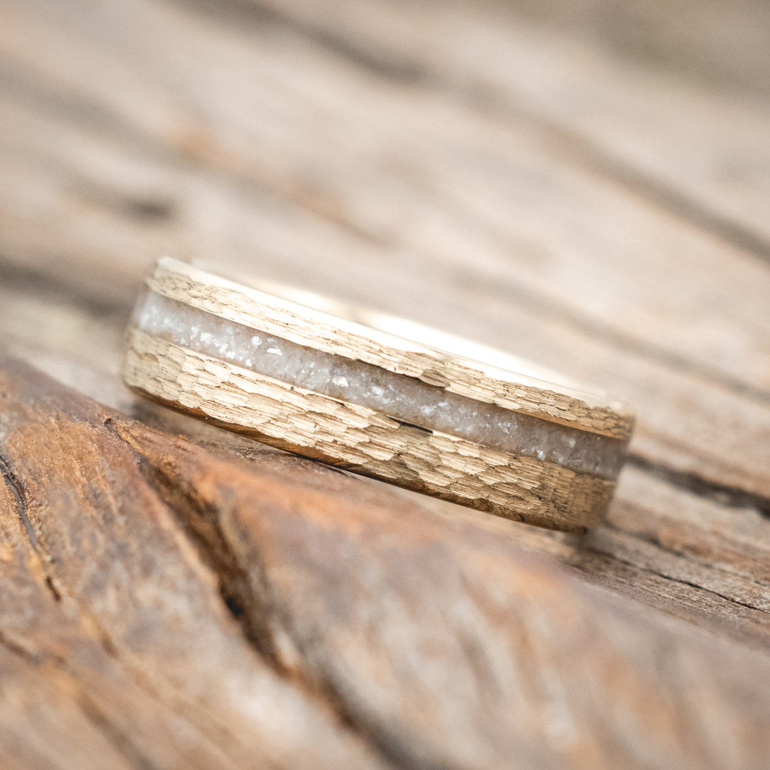 "Vertigo" Matching Set Of Diamond Dust Wedding Bands + Hammered Finish