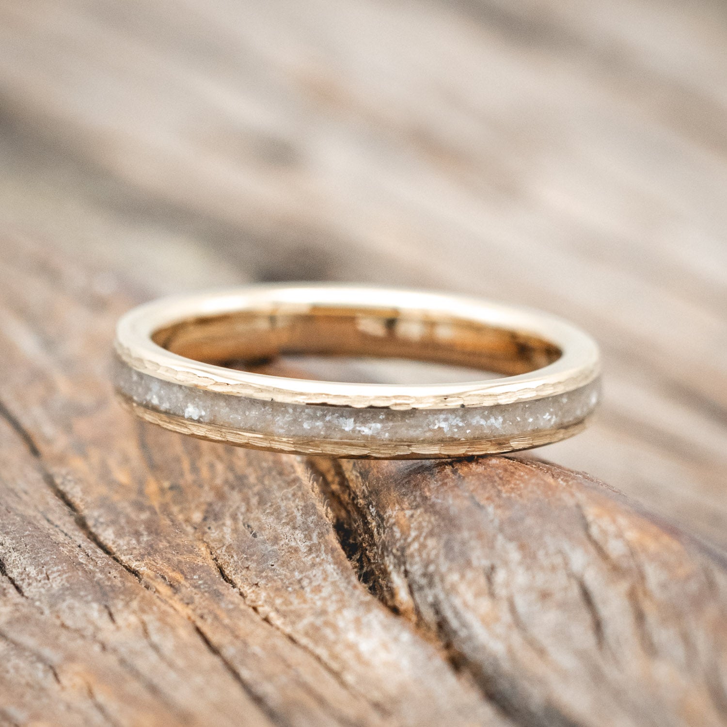 "Vertigo" Matching Set Of Diamond Dust Wedding Bands + Hammered Finish