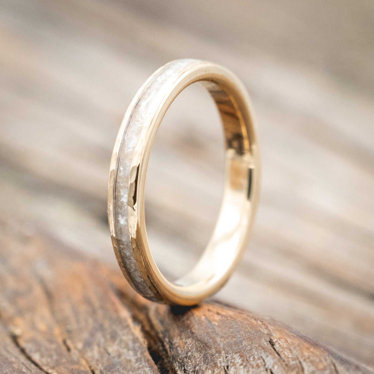 "Vertigo" Matching Set Of Diamond Dust Wedding Bands + Hammered Finish