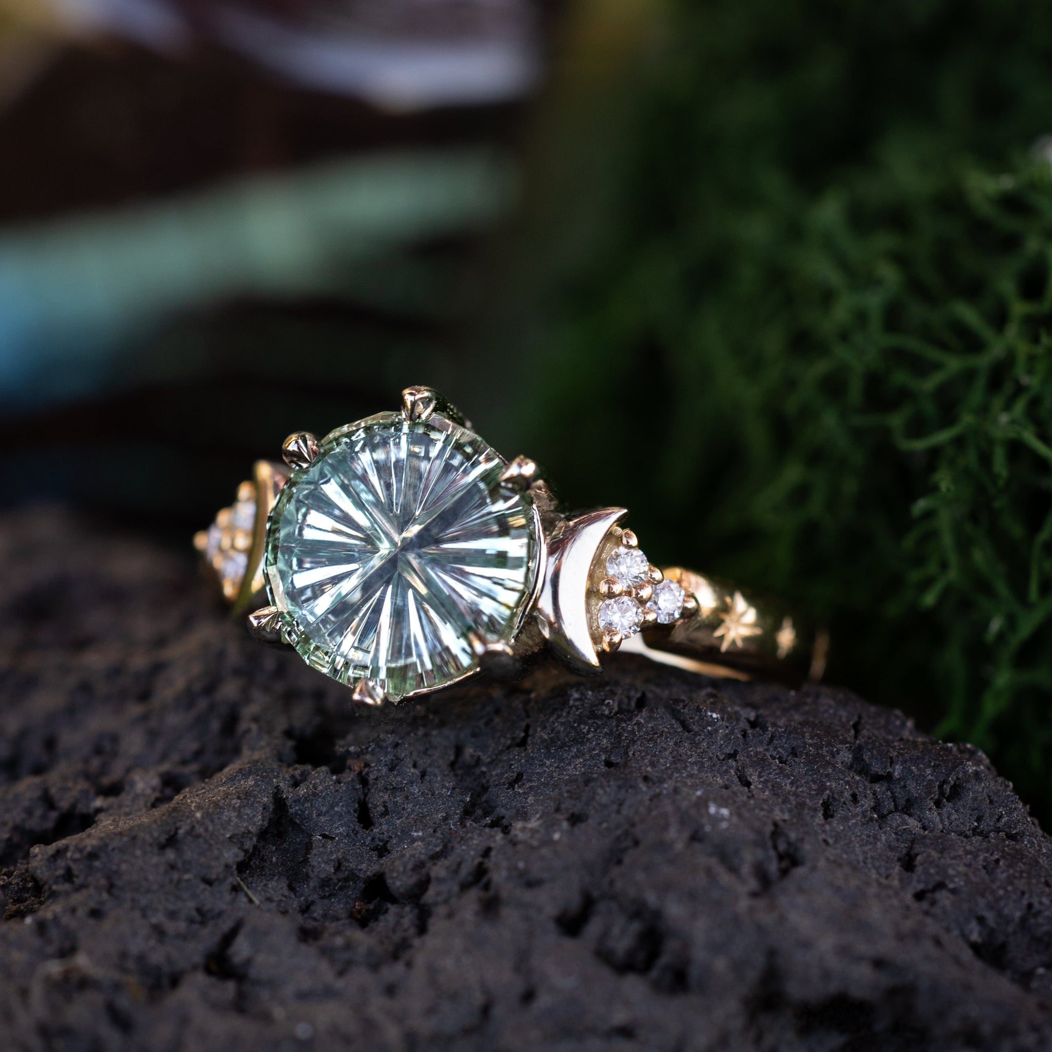 "Celeste" Engagement Ring With Moon Accents | Select Your Own Stone