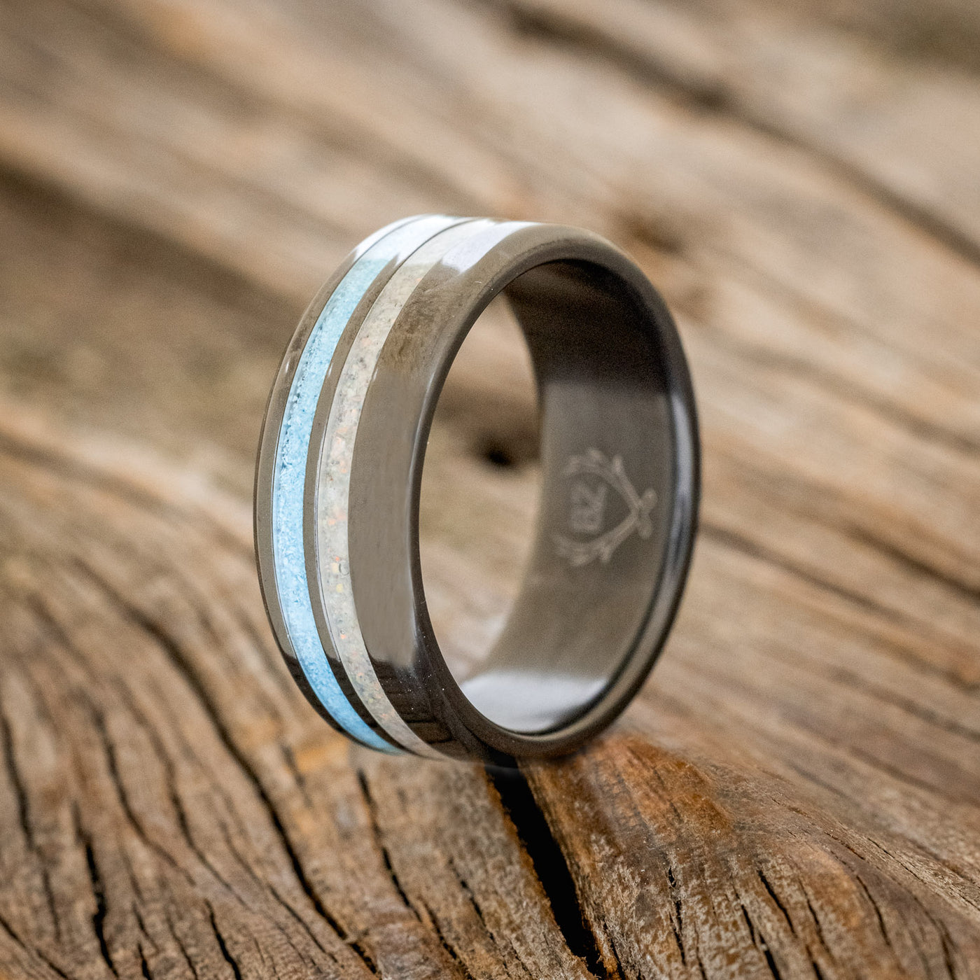 "COSMO" - MATCHING SET OF TURQUOISE & FIRE AND ICE OPAL WEDDING RINGS