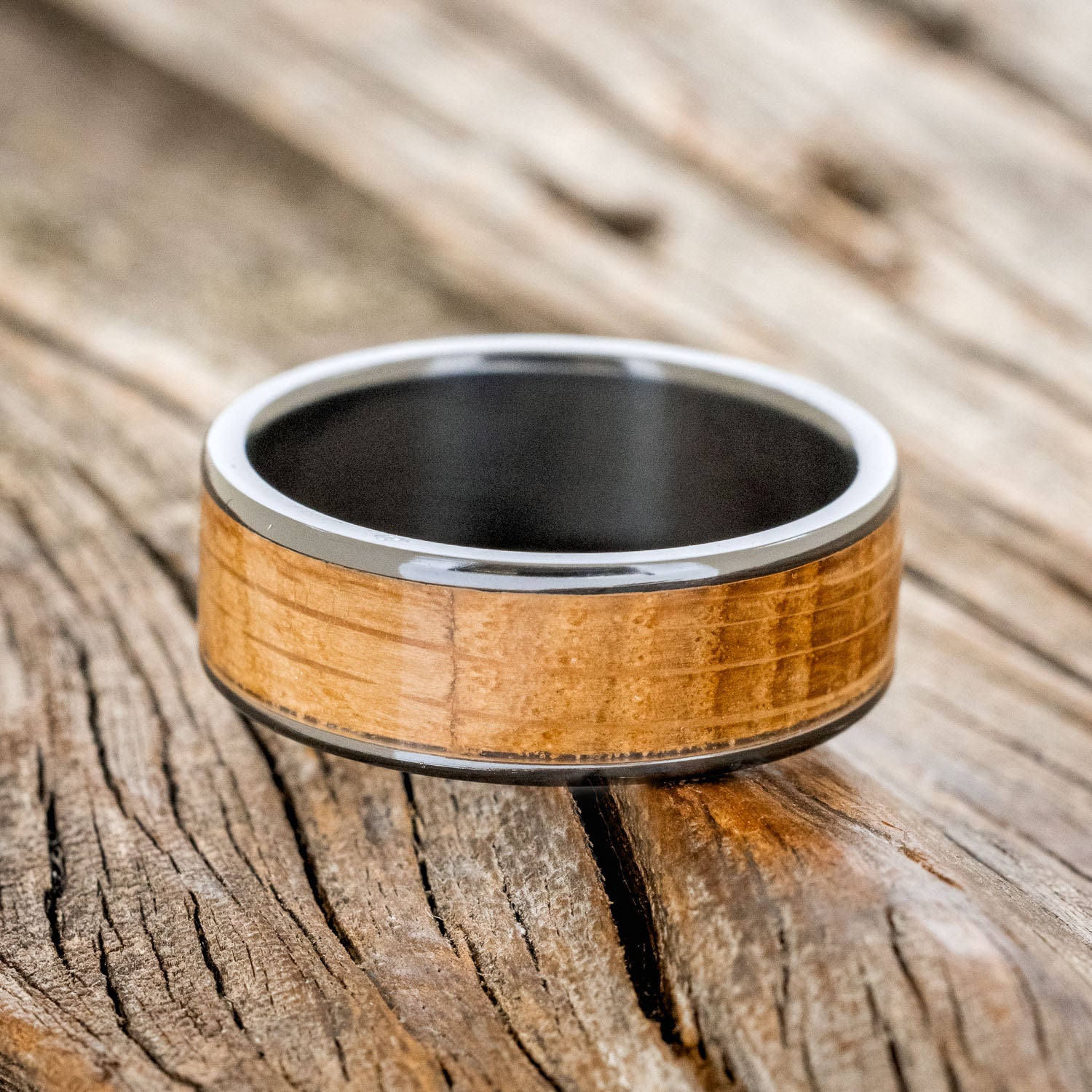 "RAINIER" - WHISKEY BARREL OAK WEDDING RING – Staghead Designs