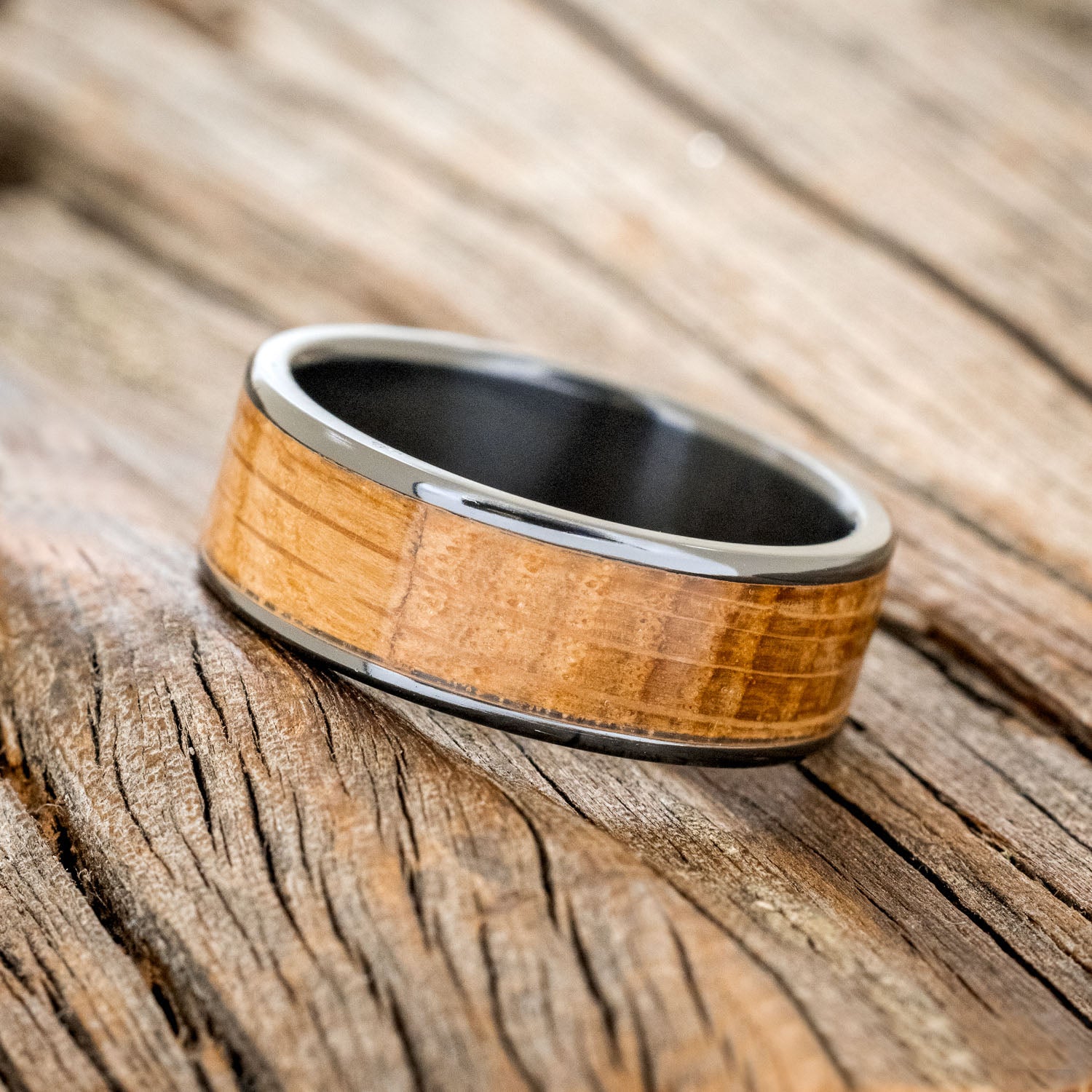 "RAINIER" - WHISKEY BARREL OAK WEDDING RING – Staghead Designs