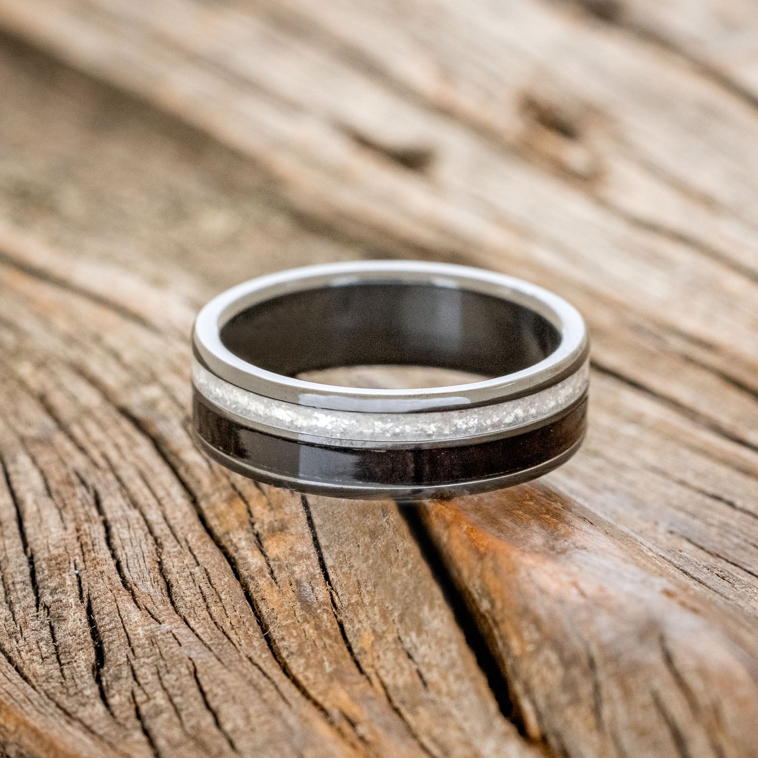 "RAPTOR" -DIAMOND DUST & WENGE WOOD WEDDING BAND