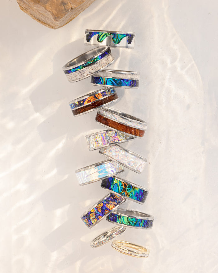 "POSEIDON" - BLACK SEA DICHROLAM & SILVER WAVES WEDDING BAND