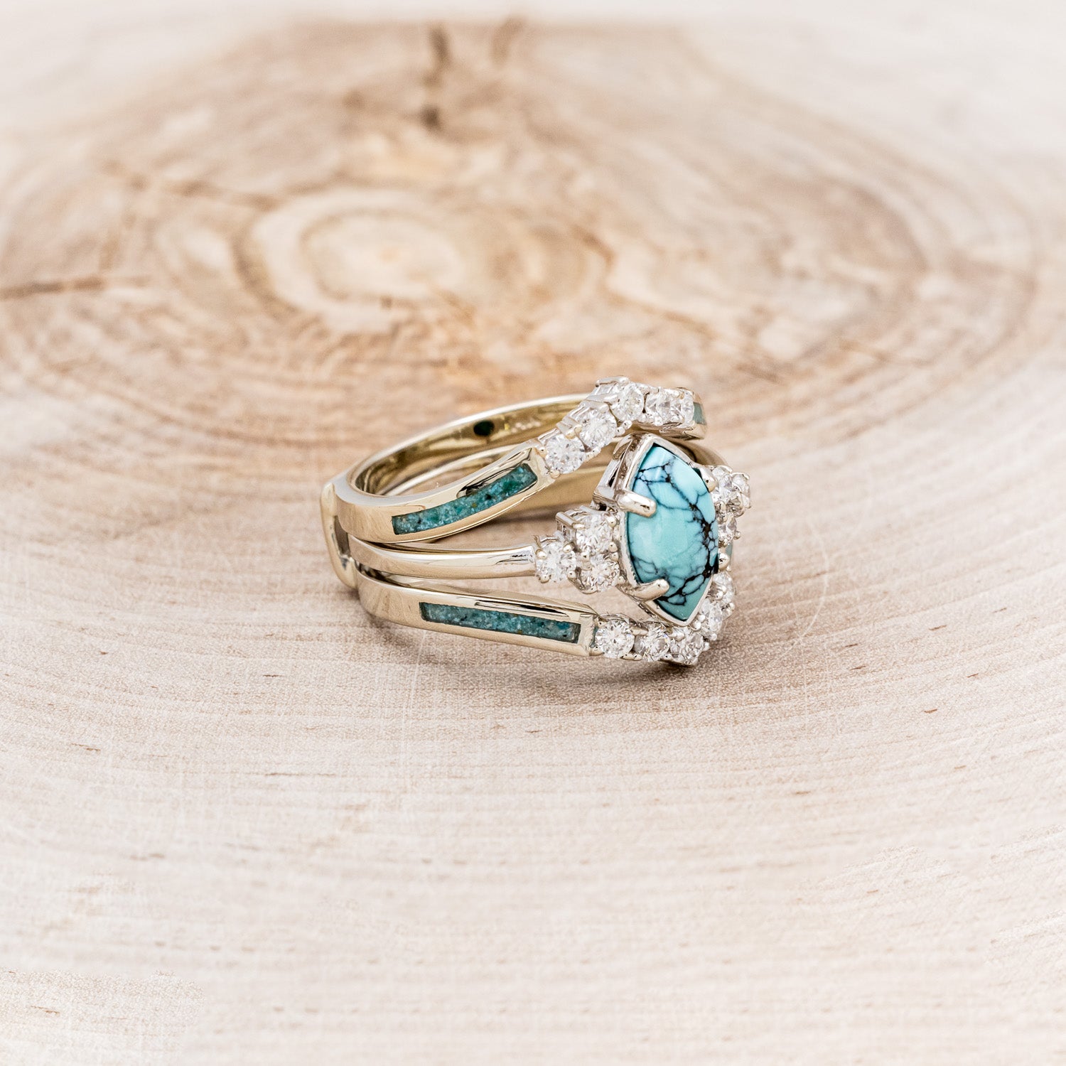 Turquoise Engagement Ring w/ Diamond Accents & Ring Guard