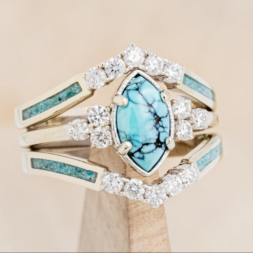 Turquoise Engagement Ring w/ Diamond Accents & Ring Guard
