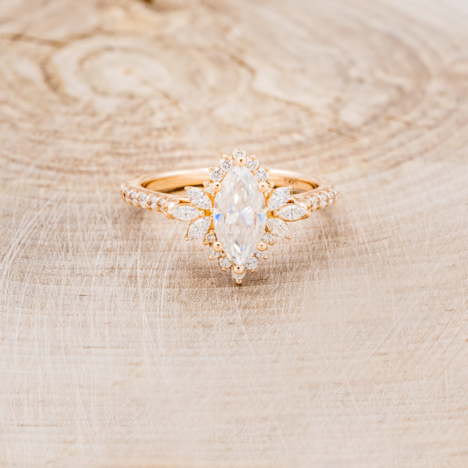 "Fritzi" Moissanite Engagement Ring with Diamond Accents in 14K Gold