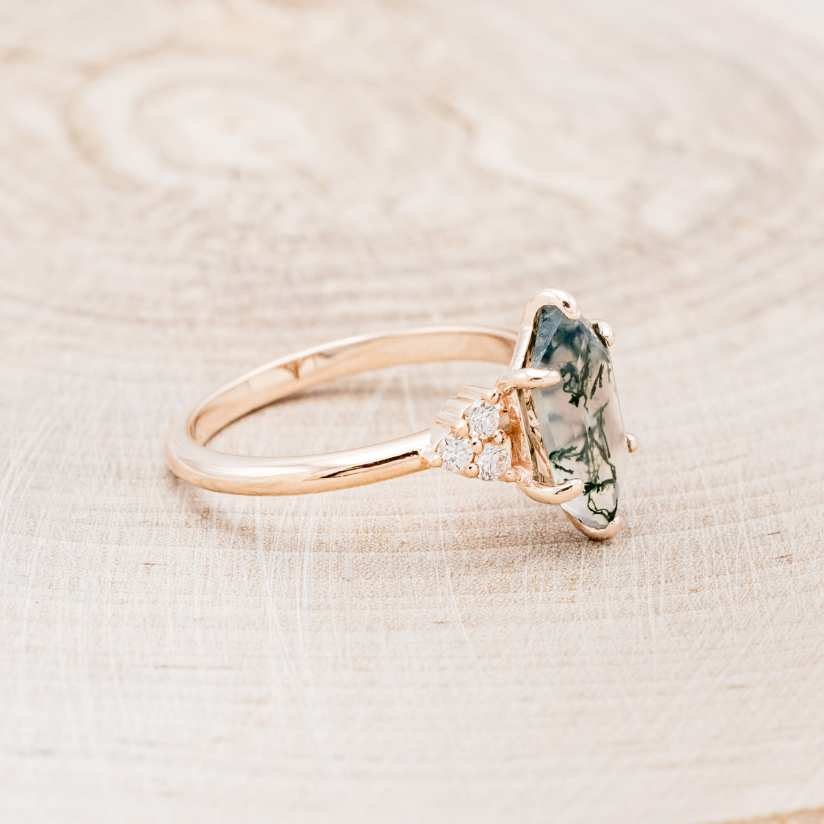 "OCTAVIA" HEXAGON CUT MOSS AGATE ENGAGEMENT RING | READY TO SHIP