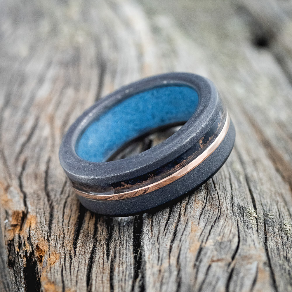 "CASTOR" - PATINA COPPER & 14K GOLD INLAY WEDDING BAND