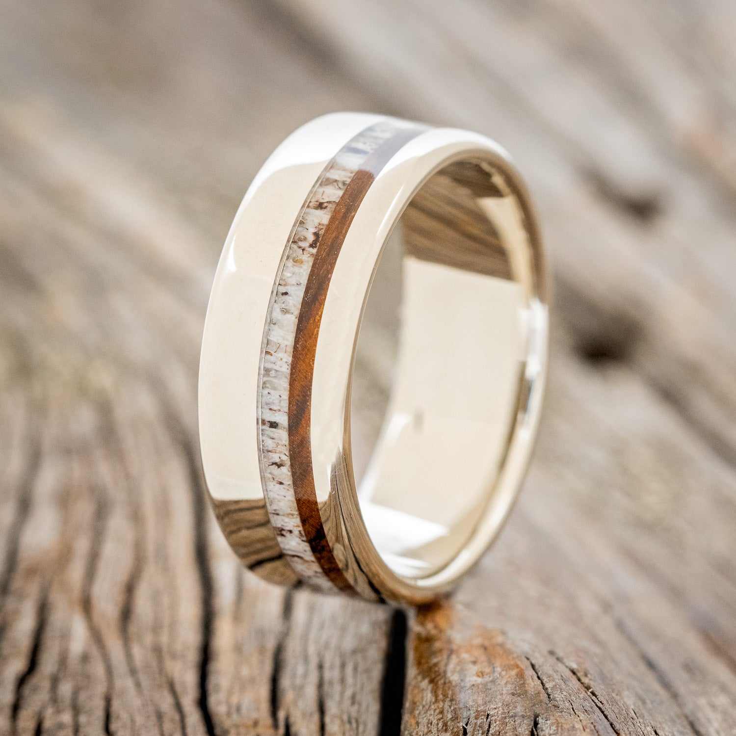 "CASTOR" - MATCHING SET OF IRONWOOD & ANTLER WEDDING BANDS