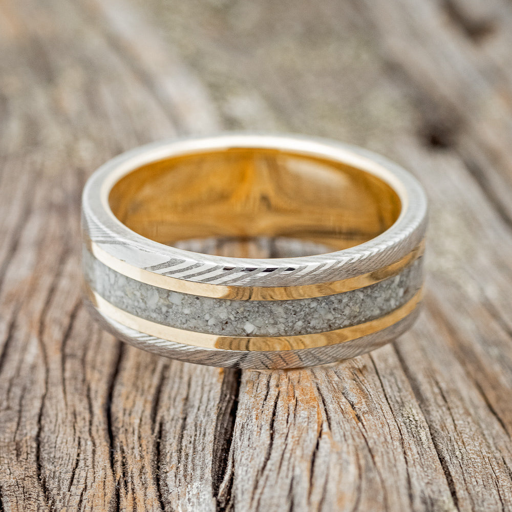 "KALDER" - Elk Tooth Ivory & 14K Gold Inlays Wedding Ring