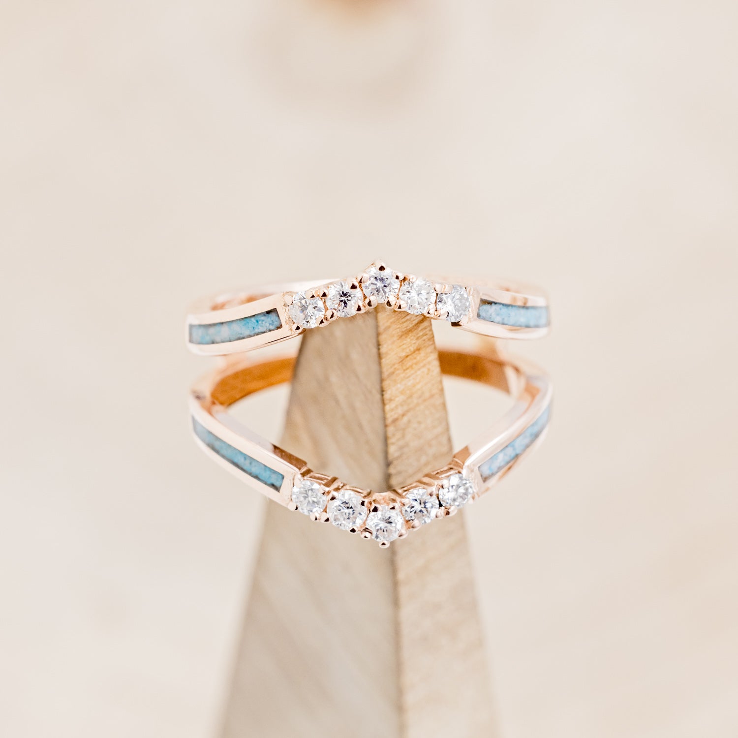 Turquoise Engagement Ring w/ Diamond Accents & Ring Guard