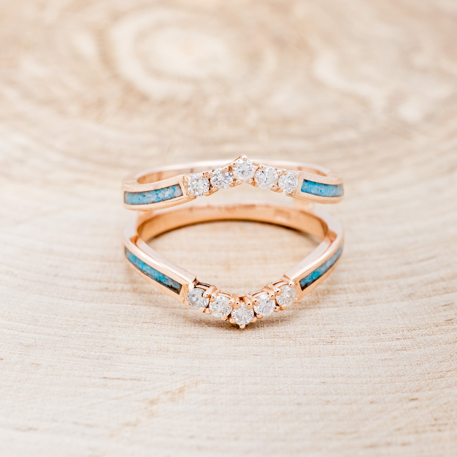 Turquoise Engagement Ring w/ Diamond Accents & Ring Guard