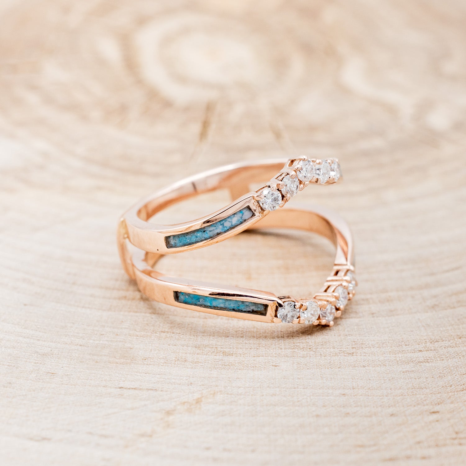 Turquoise Engagement Ring w/ Diamond Accents & Ring Guard