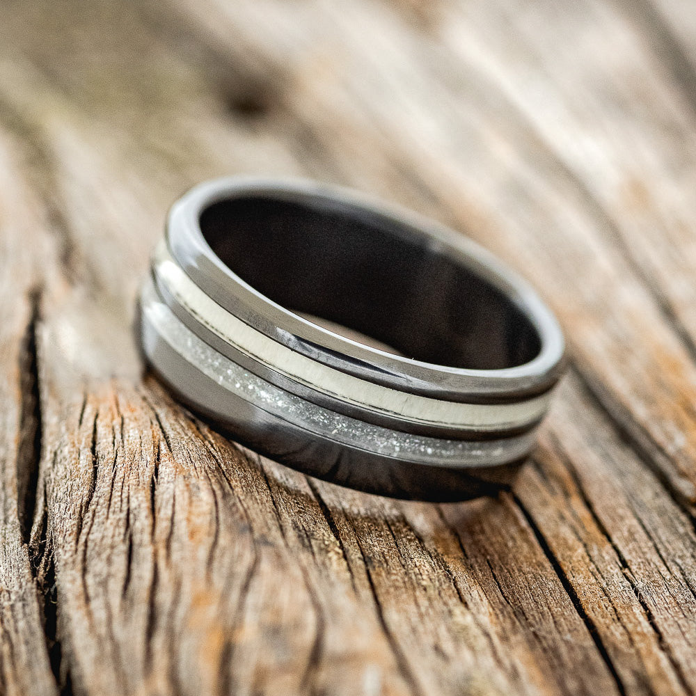 "Cosmo" Set of Antler & Diamond Dust Wedding Bands | Staghead Designs