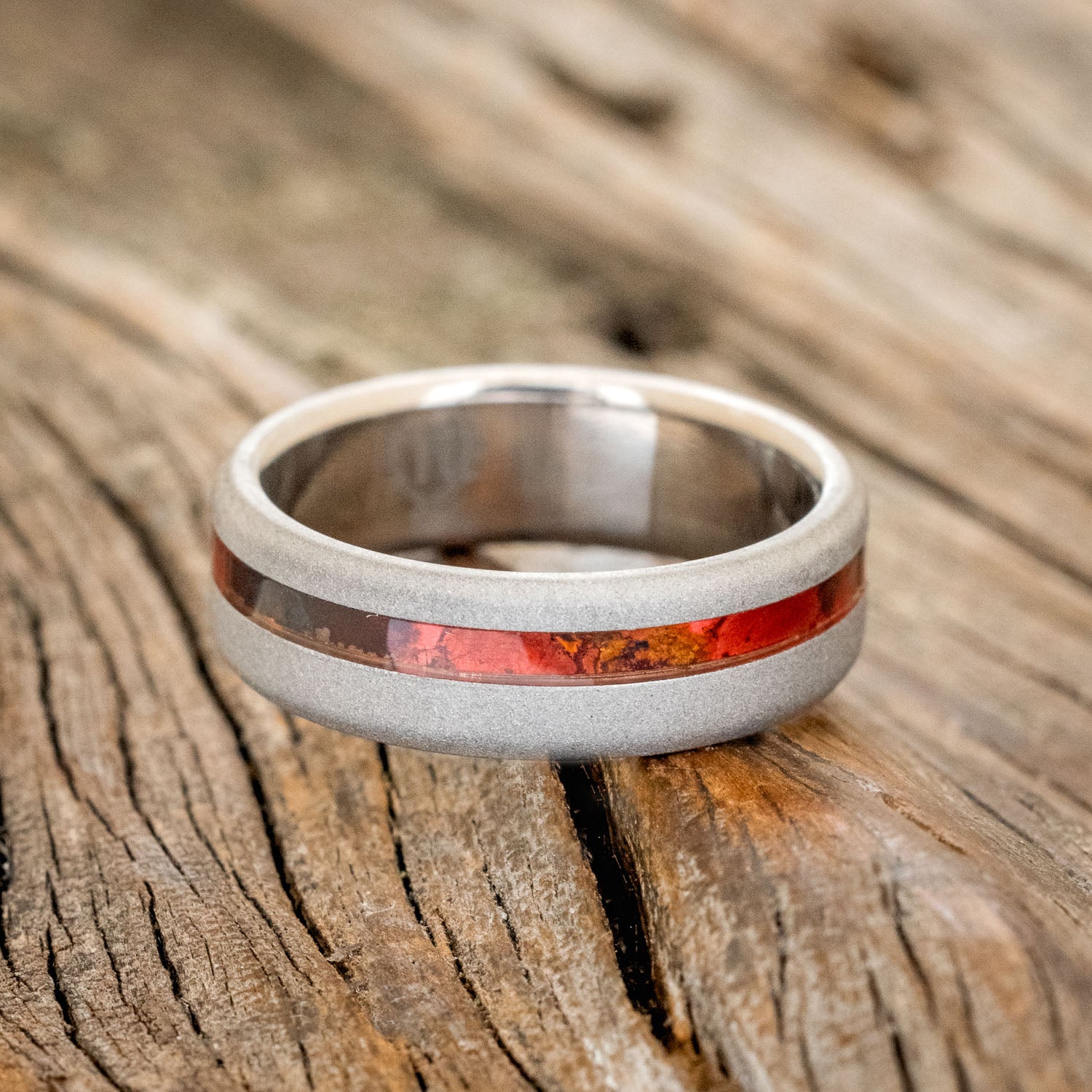 "VERTIGO" - RED PATINA COPPER WEDDING BAND WITH A