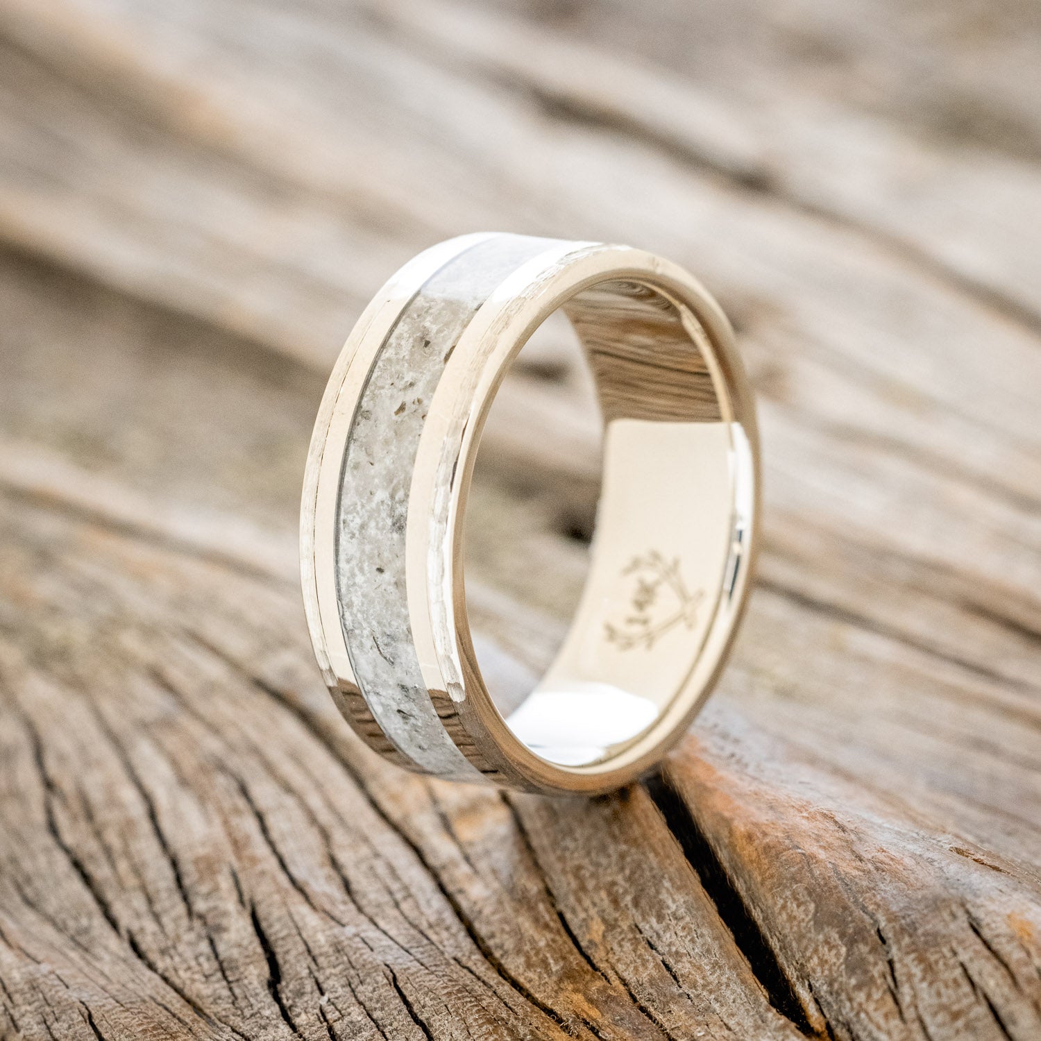 "HOLLIS" - MOONSTONE & 14K GOLD INLAYS WEDDING RING