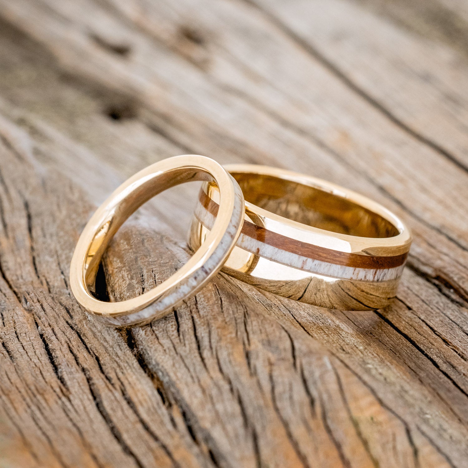 "CASTOR" - MATCHING SET OF IRONWOOD & ANTLER WEDDING BANDS