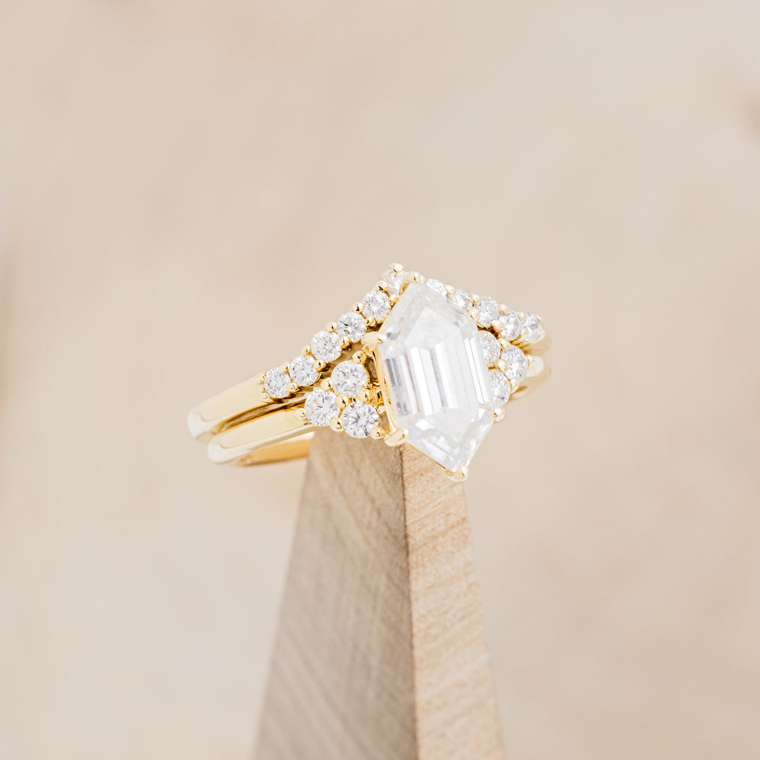 "OCTAVIA" - BRIDAL SUITE - ELONGATED HEXAGON CUT MOISSANITE ENGAGEMENT